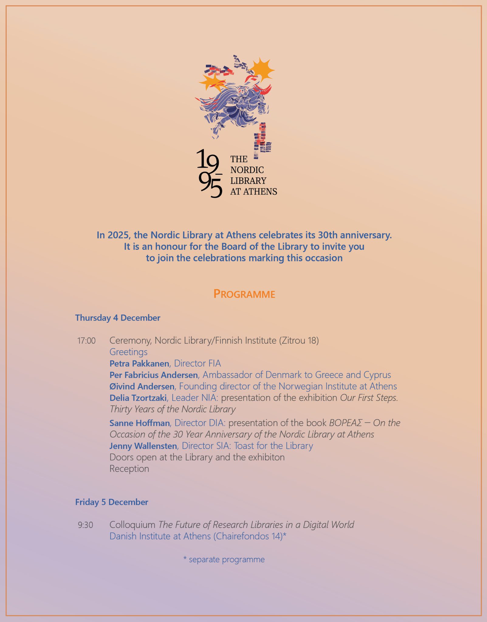 30th Anniversary of the Nordic Library at Athens – The Finnish ...